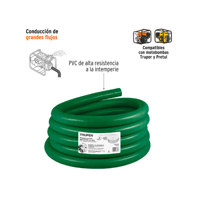 Rollos Mangueras Rigida 4" x30m succion para motobomba Truper 101041