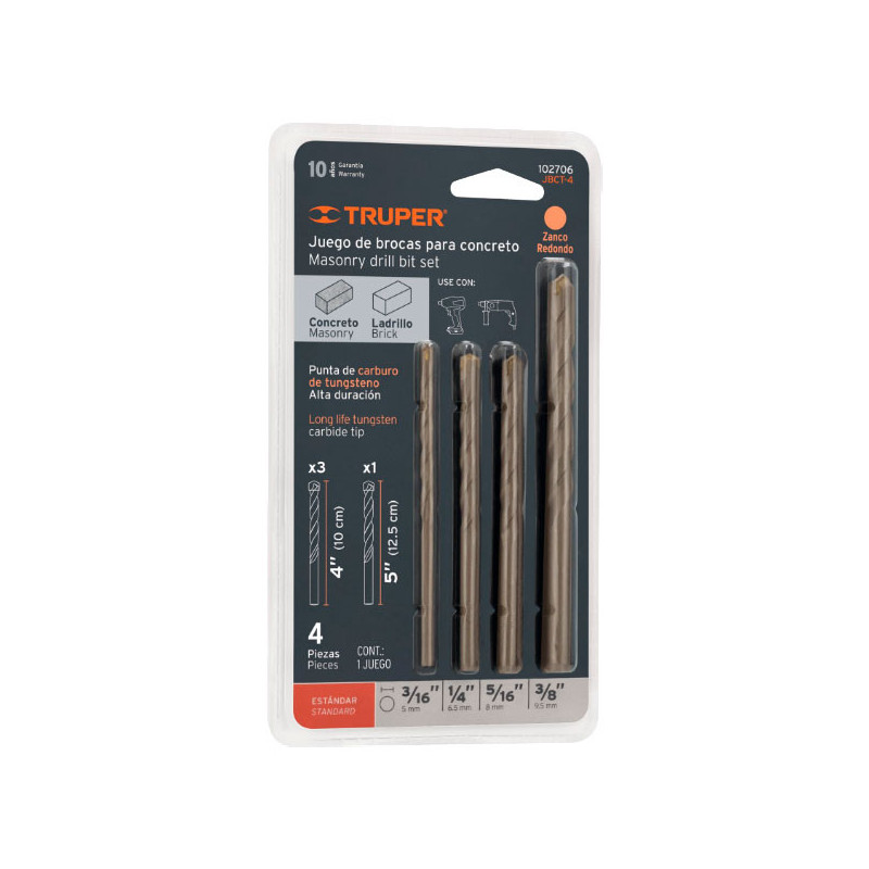 Juego de Brocas para Concreto 4 Piezas Truper 102706