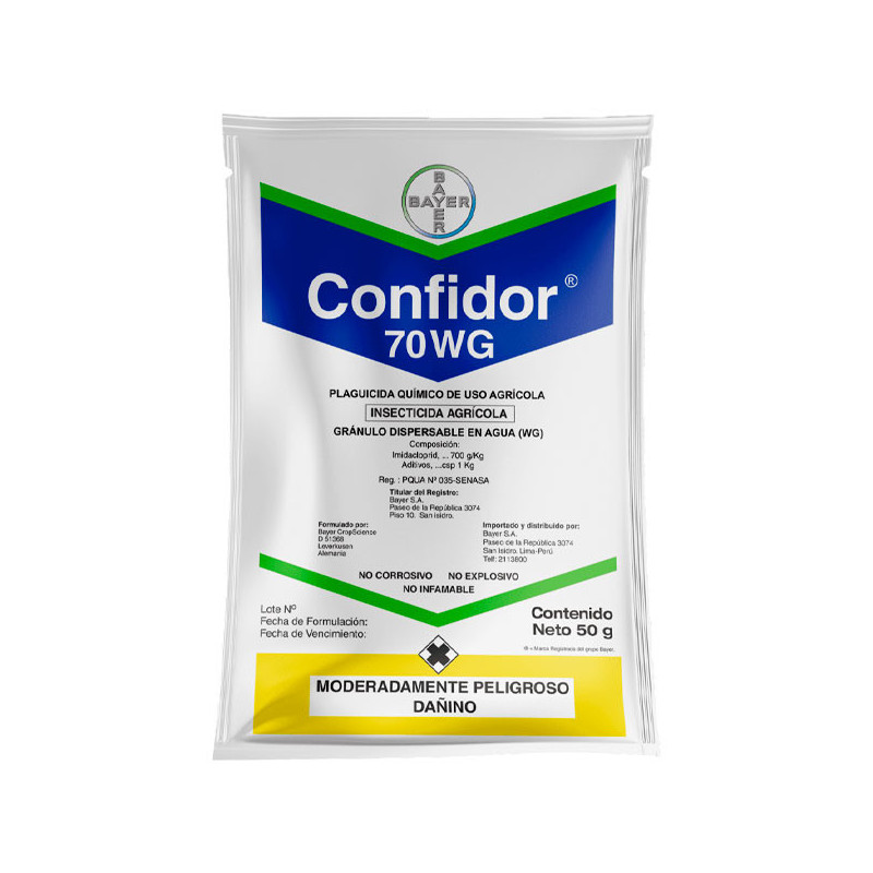 Confidor 70WG 50gr Pack x 5 Sobres Imidacloprid Insecticida Agricola ...