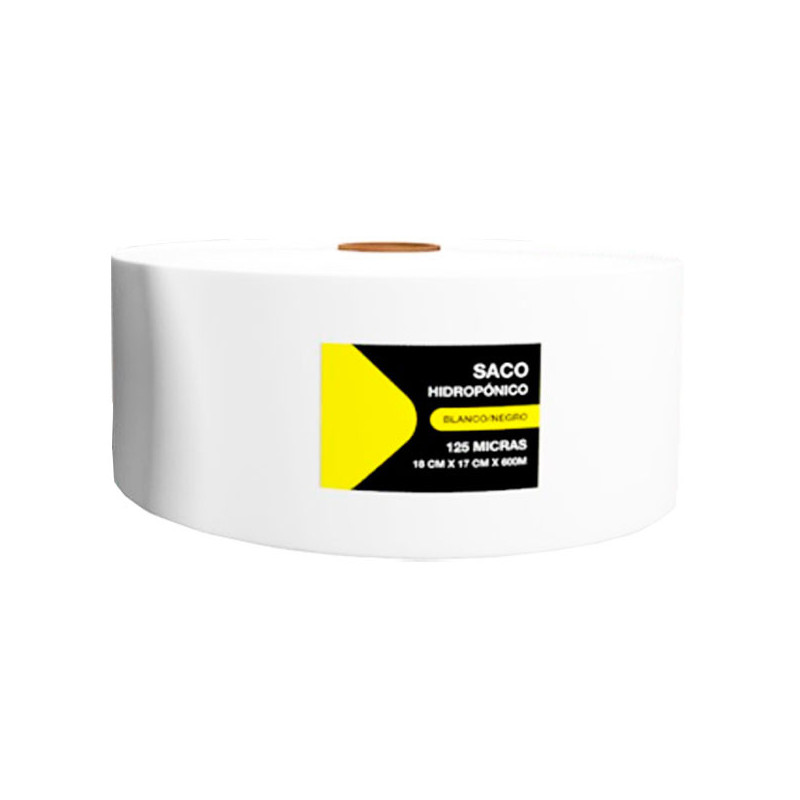 Saco Hidroponico Polietileno Blanco/Negro 18x17cm 125micras Rollo 600M