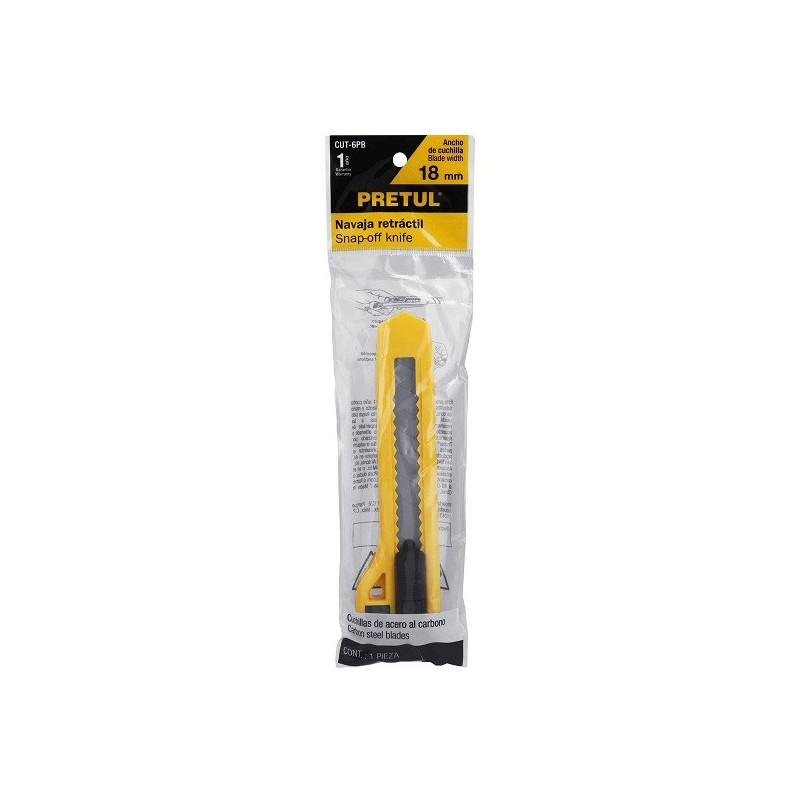 Cutter 6" 18mm Plastico 1Navaja de Acero, Pretul CUT-6P 22405