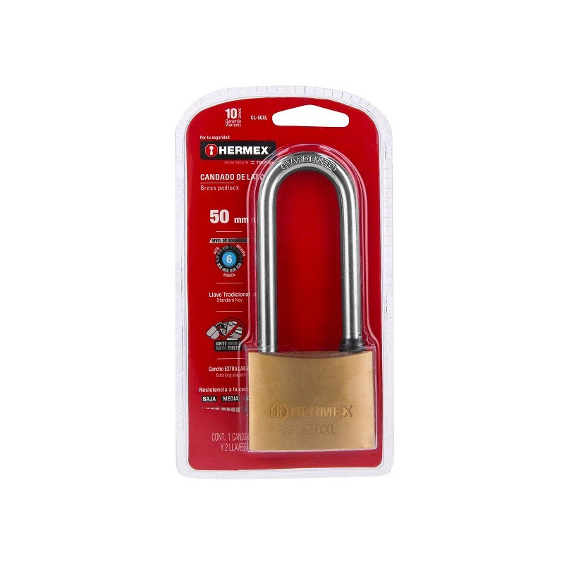 Candados 50mm S6 ExtraLargo 2llaves Hermex 43442