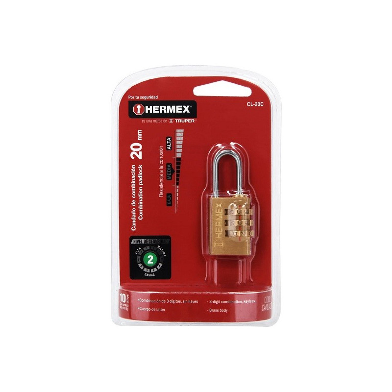 Candados de Combinacion 20mm S2 3Digitos Hermex 43346