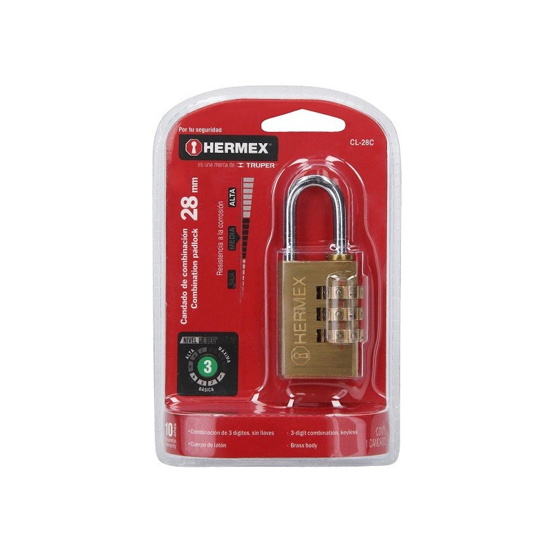 Candados de Combinacion 28mm S3 3Digitos Hermex 43347